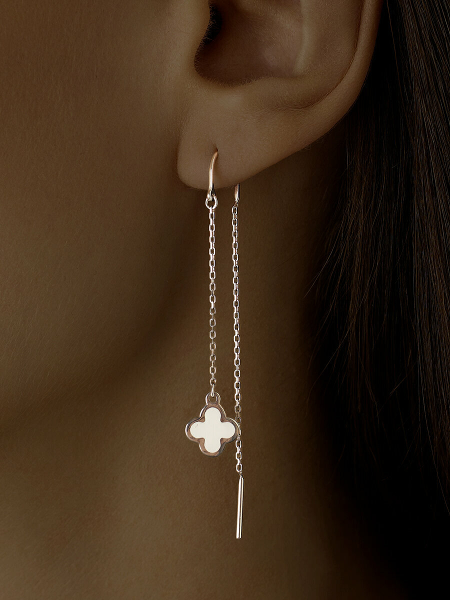 Серьги с подвесками, цепочки, серебро, 925 проба, родирование, эмаль