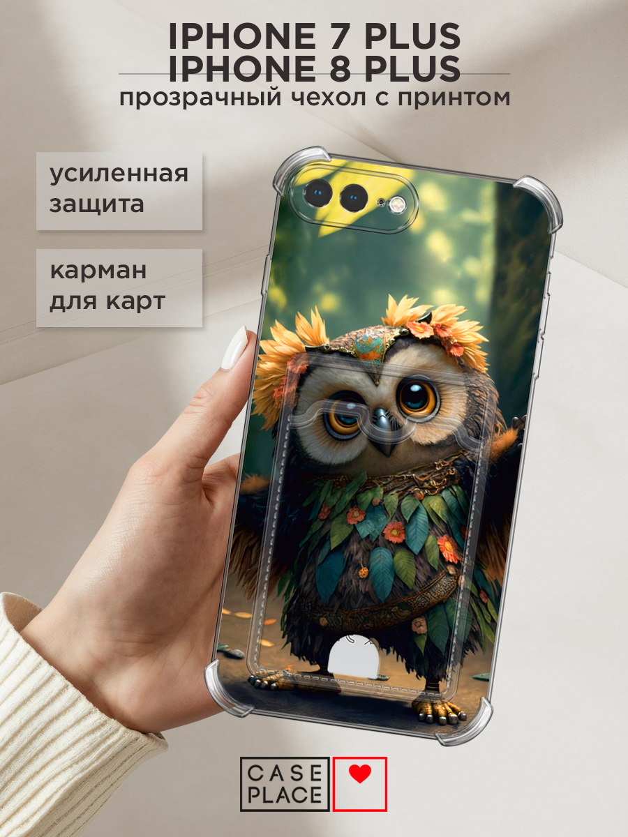 Чехол на Apple iPhone 7 Plus/8 Plus (Айфон 7 Плюс/8 Плюс) с картой и принтом Тропическая сова