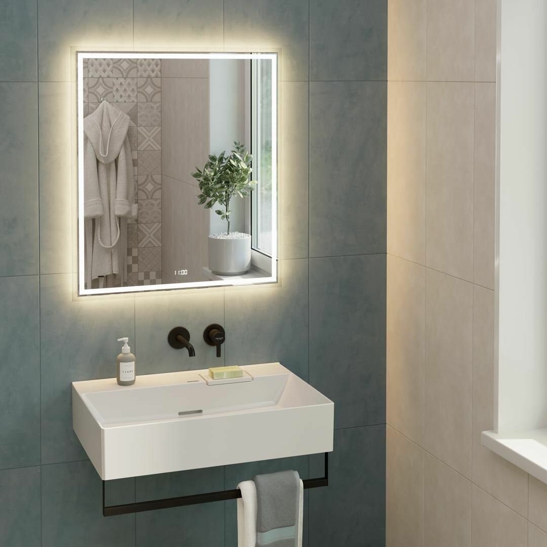 Зеркало настенное KERAMA MARAZZI TECNO c подсветкой 70 см, с функцией антизапотевание, белое глянцевое TE. mi.70