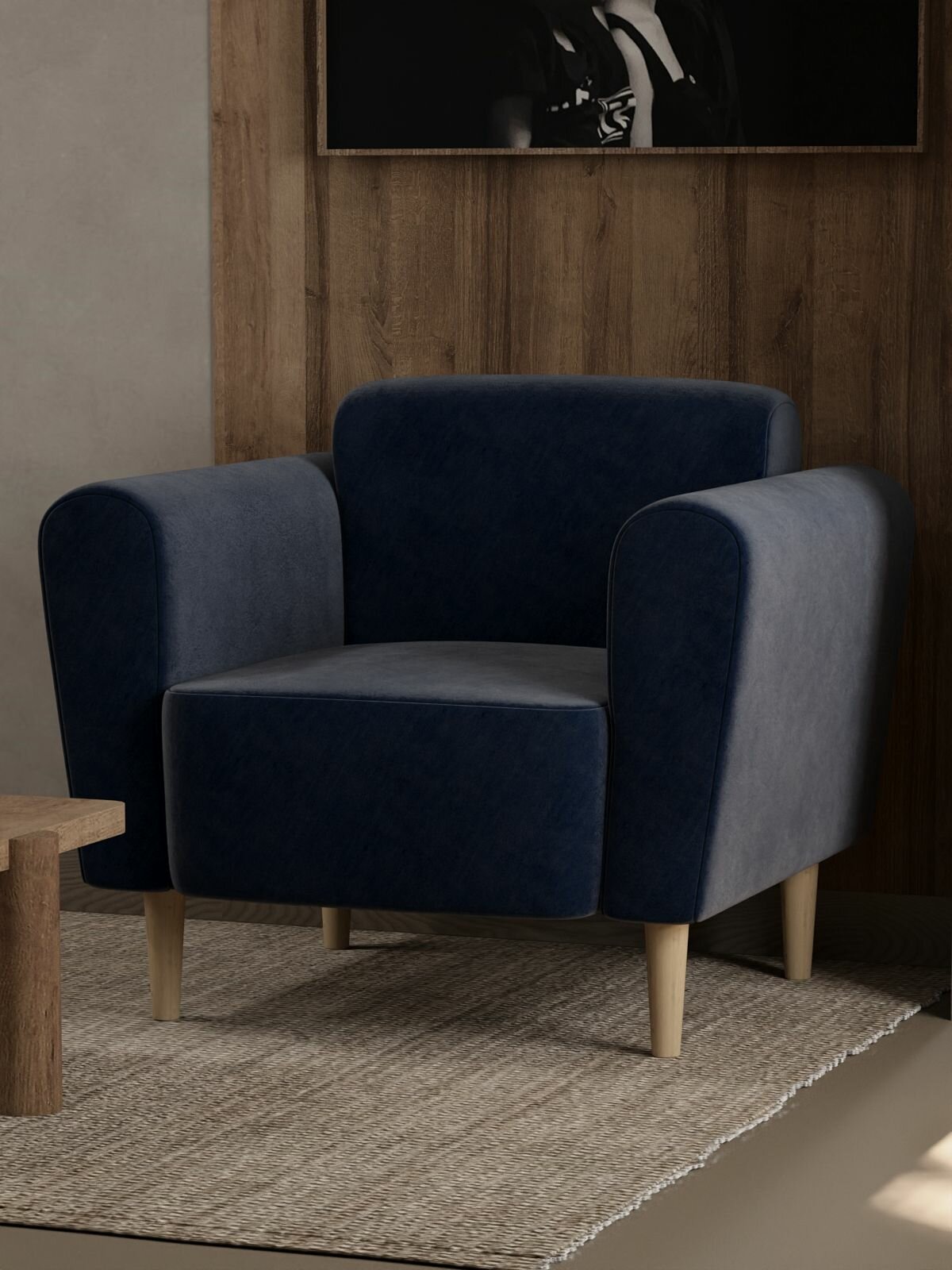Кресло Фьёрд, в гостиную, мягкое, велюр темно-синий, Style4Life