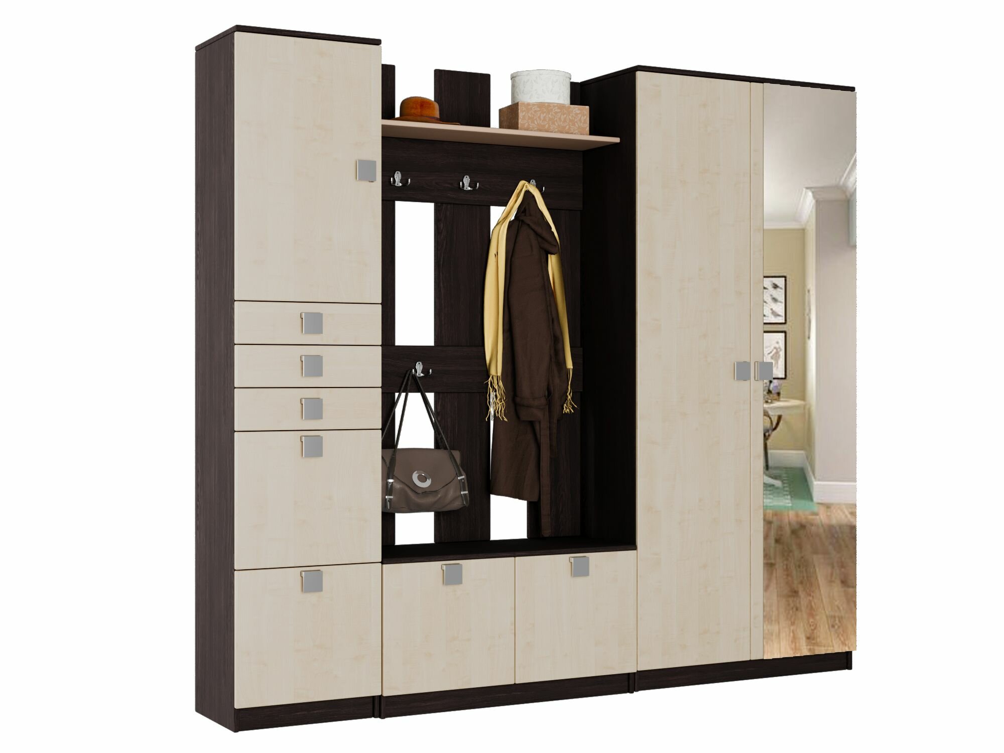 Прихожая в коридор " Ольга 11" 221х200х35 Венге цаво / Клен