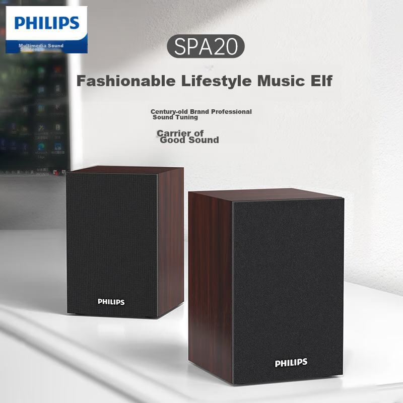 Philips SPA20 Bluetooth Speaker, Computer Speaker, Desktop Wooden Small Speaker, USB Laptop Speaker, Multimedia Subwoofer, Home Gaming Amplifier