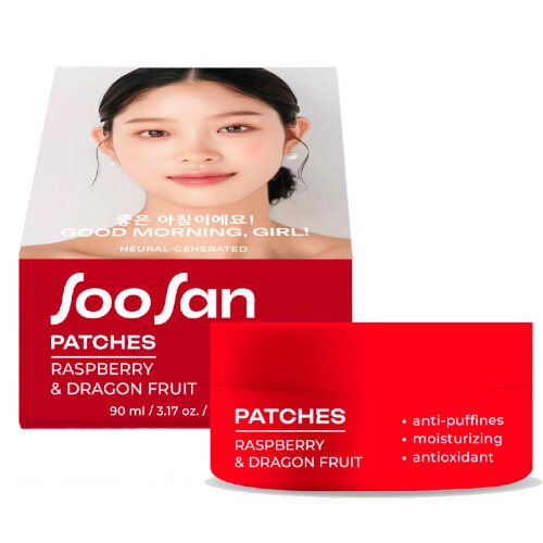 SOOSAN Патчи для глаз от отеков и мешков с экстрактом малины и питахайи Patches with Raspberry & Dragon Fruit, 60 шт