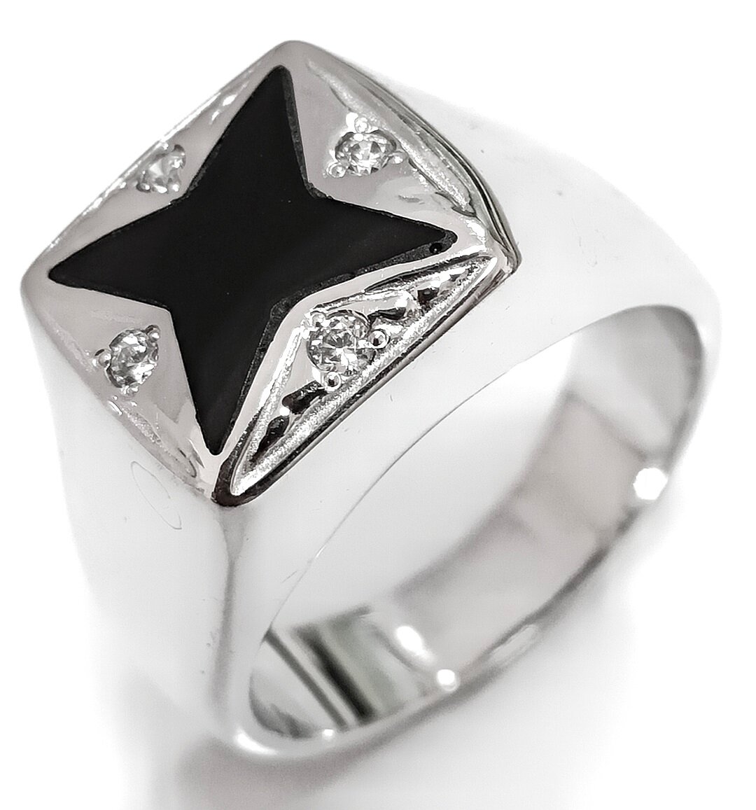 Печатка, серебро, 925 проба, родирование, оникс, фианит