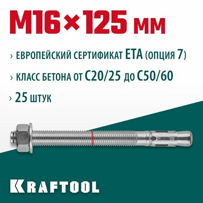 Анкер клиновой, KRAFTOOL М16x125, ETA Опция 7, 25 шт.