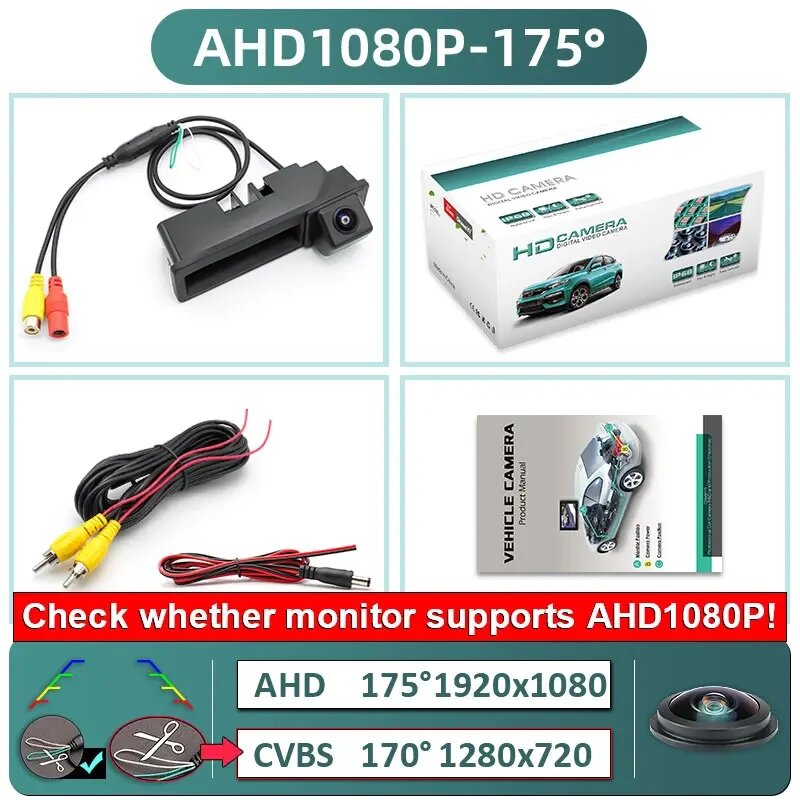170-градусная автомобильная камера заднего вида AHD 1920 x 1080P для Audi A3 8P A6 AHD1080P-175deg