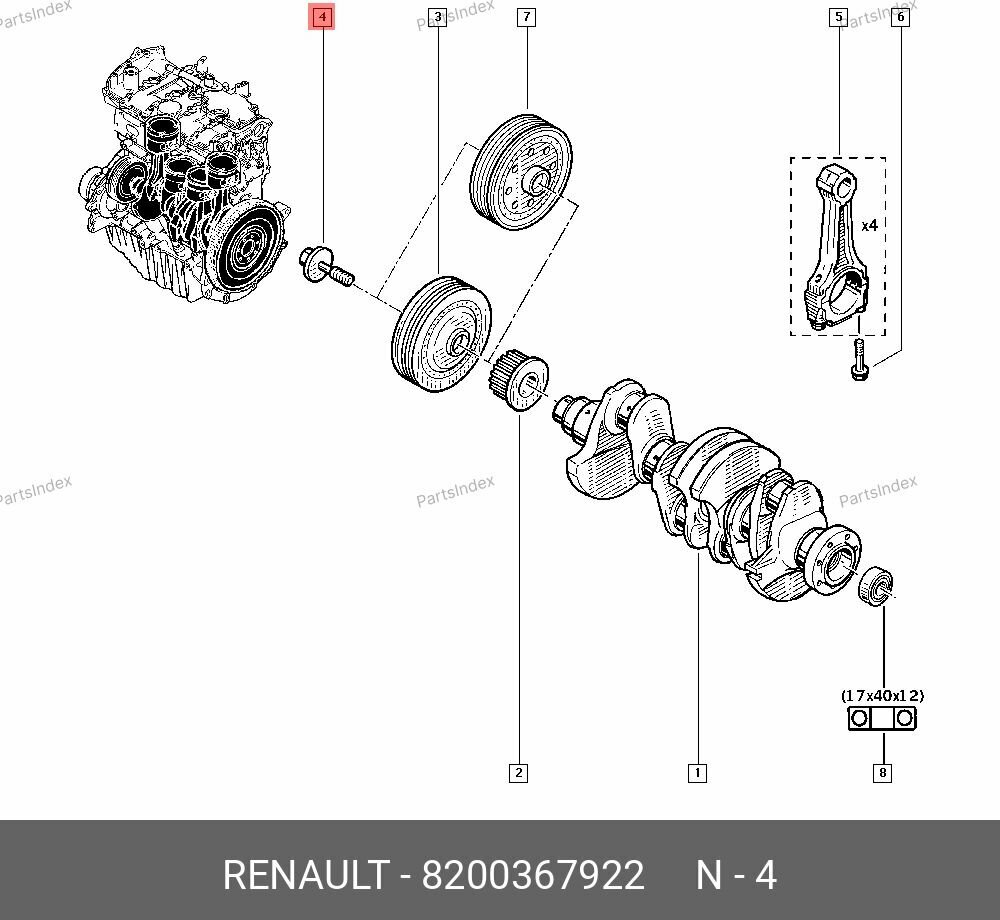 Бoлт шкива коленвала, RENAULT 8200367922