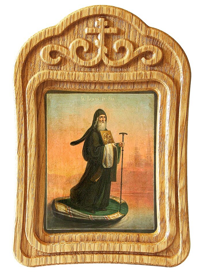 Святитель Василий, епископ Рязанский, икона в резной деревянной рамке