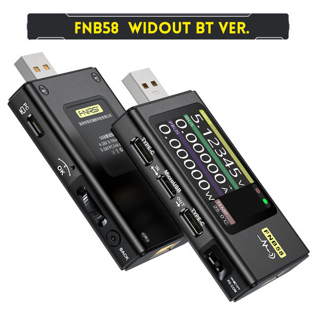 FNB58 USB-тестер, цифровой вольтметр Тестер тока (версия Bluetooth), обнаружение срабатывания PD, быстрое обнаружение заряда, измерение пульсаций,0-140W