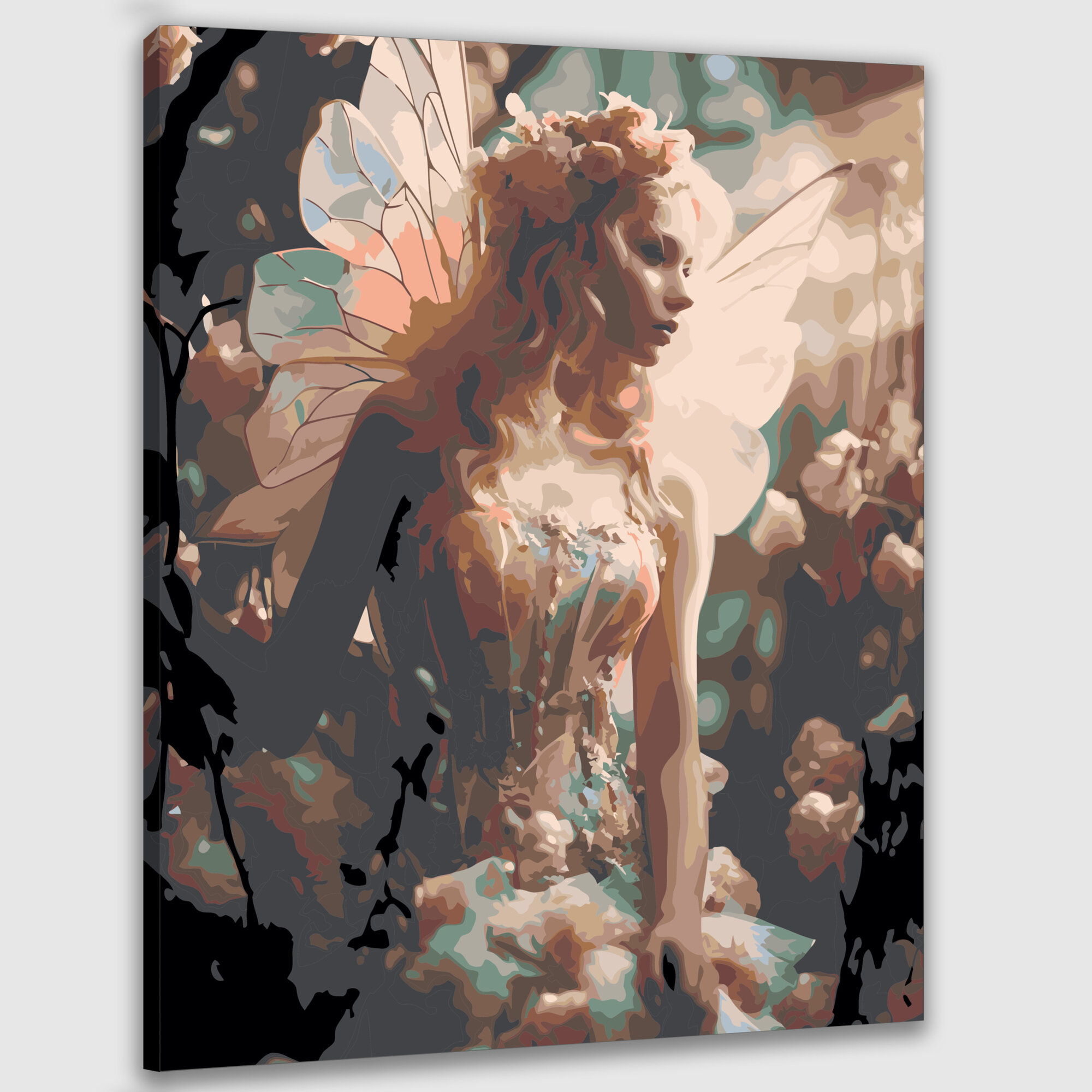 Картина по номерам 40x50 см, фотография, модель, костюм, весенний эльф, сад, солнце, цветы, причудливый, крылья, свет