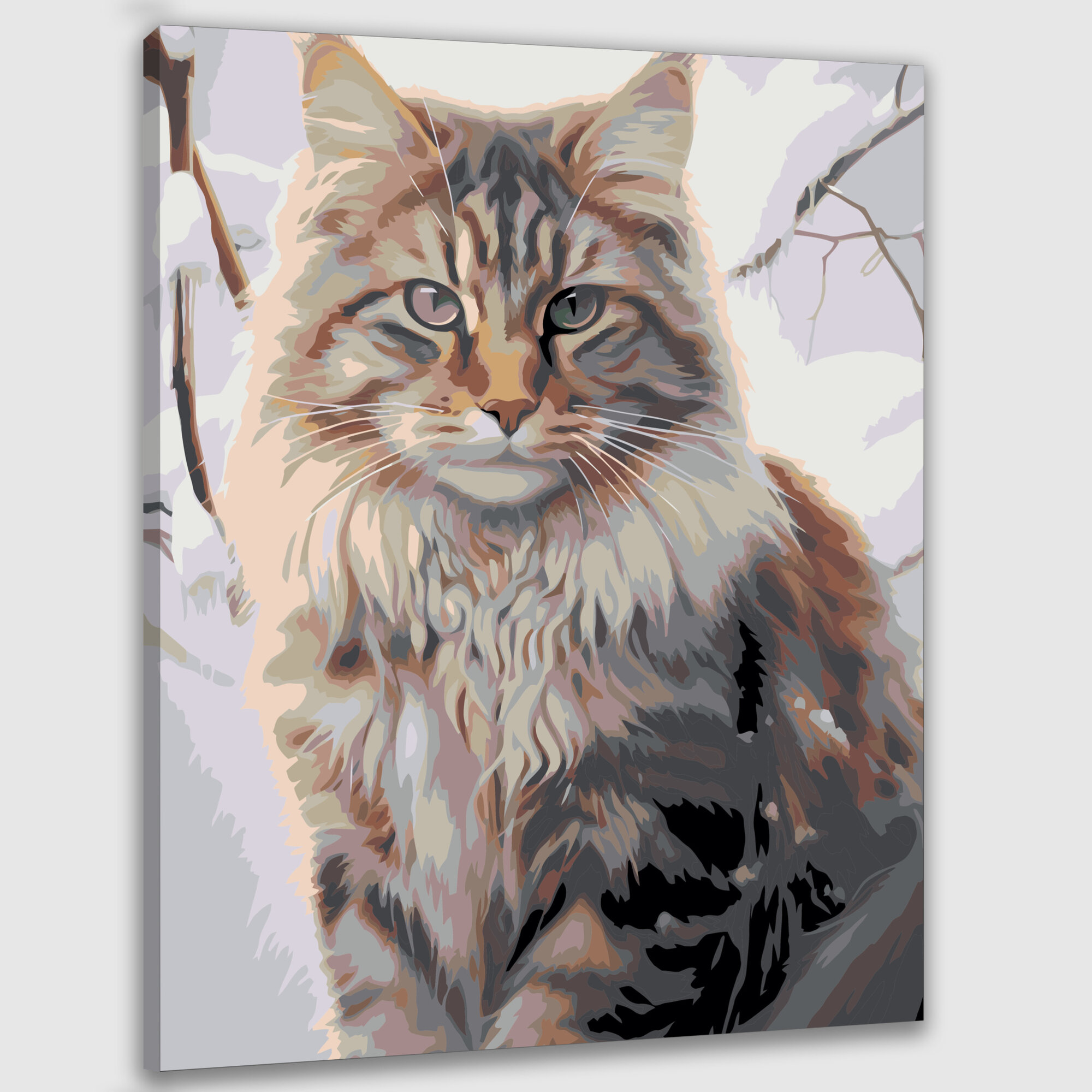 Картина по номерам 40x50 см, картина, масло, кошка, мейн-кун, роскошный мех, черты лица, грация, сила