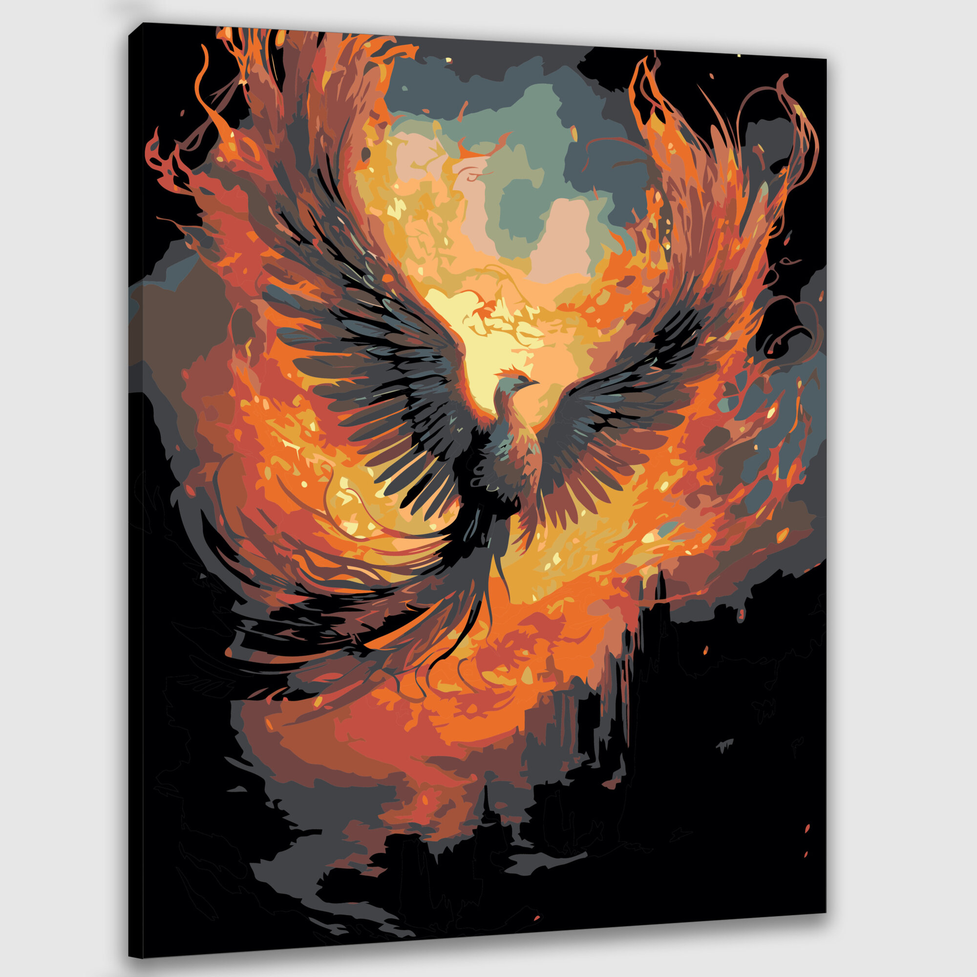 Картина по номерам 40x50 см, жар-птица, цифровая иллюстрация, величественная, парящая, лунное светом, радужные перья