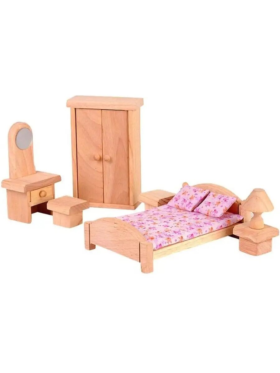 Мебель для кукол PlanToys Спальня Классика, дерево, бежево-фиолетовая, 5-7 лет