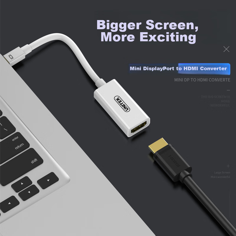 UNITEK Mini DP to HDMI Converter, Apple Thunderbolt Adapter, Mini DisplayPort Computer Monitor TV Connection Cable Y-6345WH