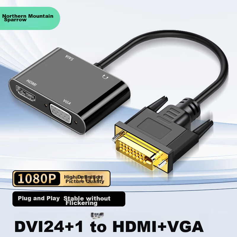 Beishanque DVI to HDMI + VGA Converter with Audio, DVI 24+1 One-To Screen Extension Splitter, One-In Dual-Output Graphics Card for Connecting PC to TV Projector, BSQ-32