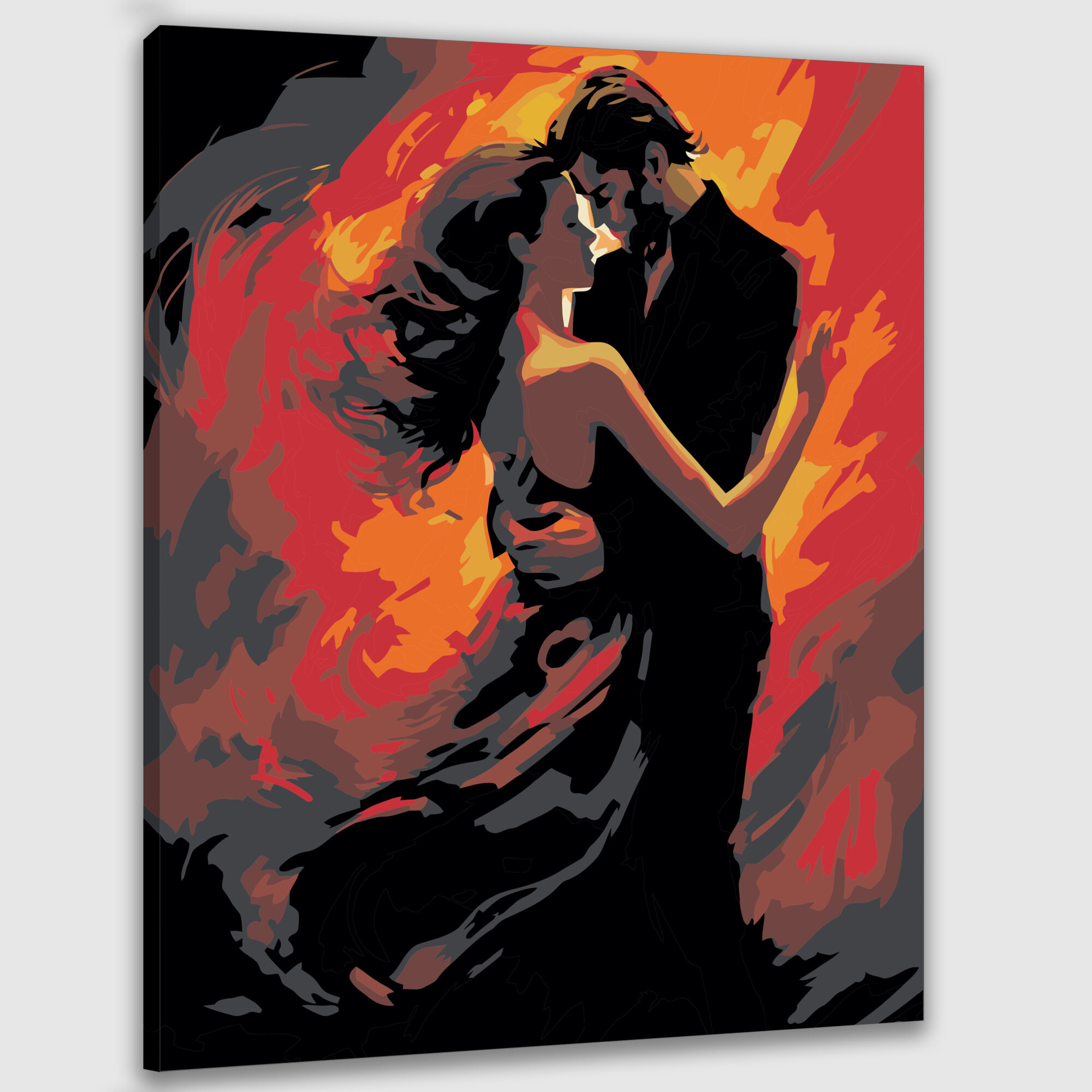 Картина по номерам 40x50 см, танго, страсть, танцоры, объятия, движение, химия, красный, черный, яркий, насыщенный