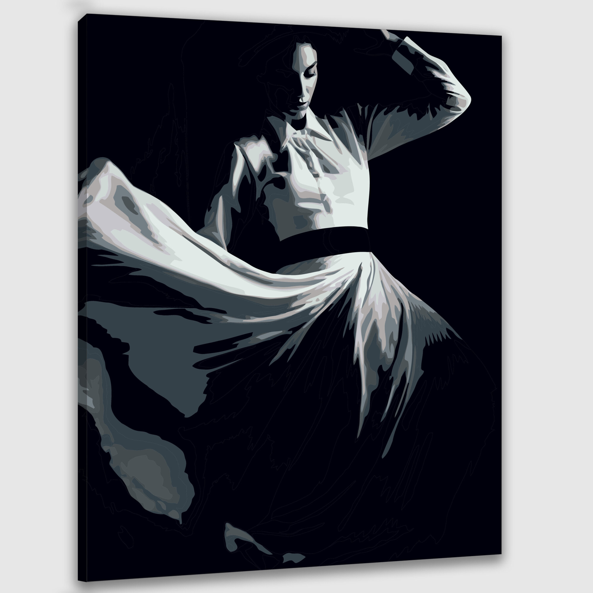 Картина по номерам 40x50 см, черно-белая фотография, греческие танцоры, энергия, грация, костюмы, движения, страсть