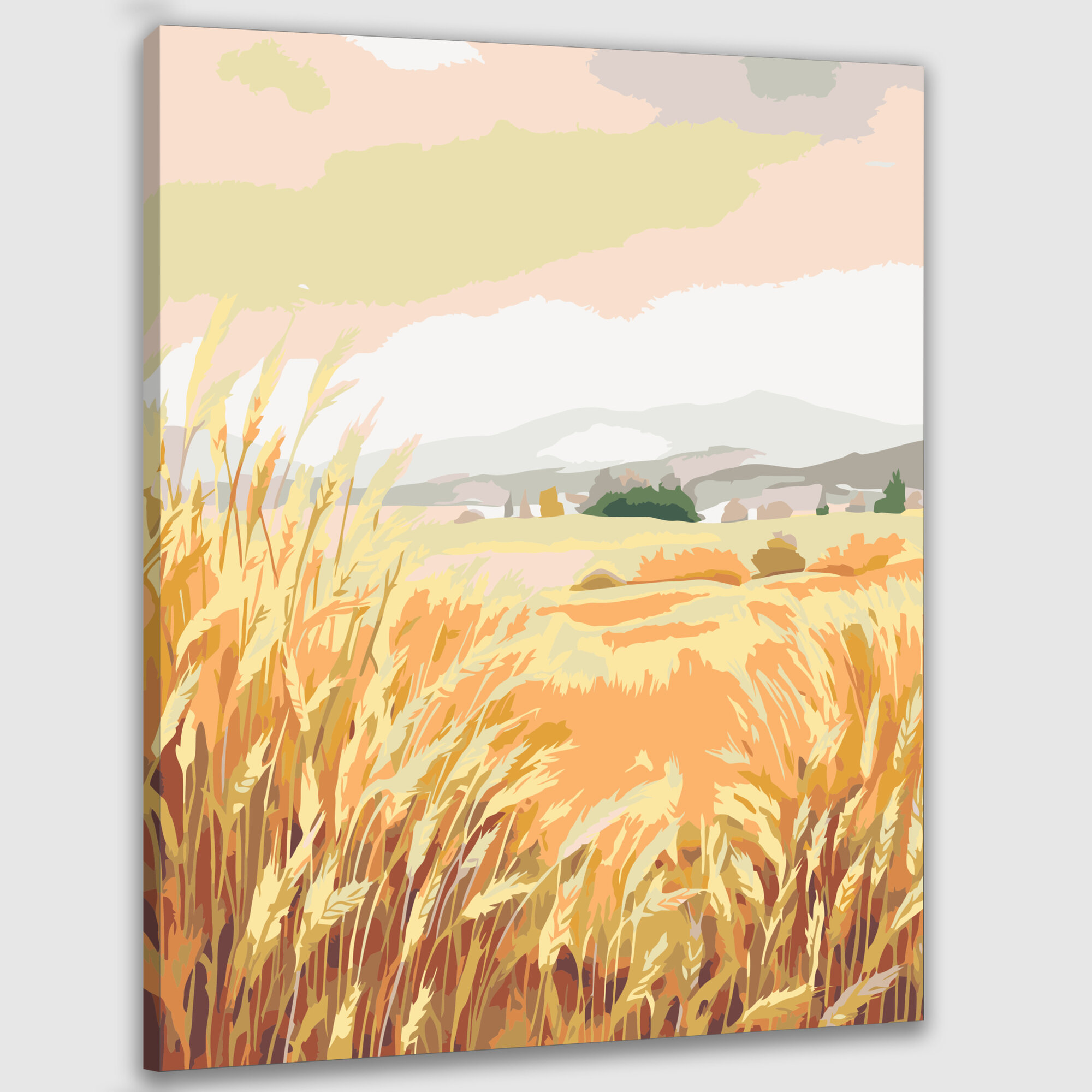 Картина по номерам 40x50 см, акварель, пшеничное поле, Ван Гог, природа, нежные мазки, яркие цвета, землистые цвета