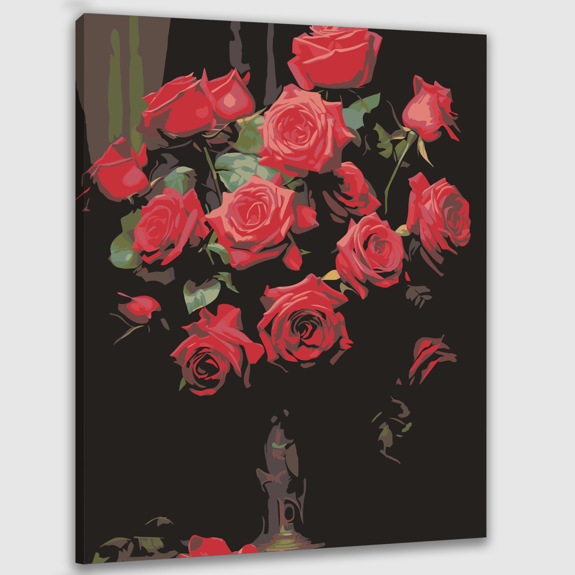 Картина по номерам 40x50 см, картина, масло, букет, красные розы, изящно сложенные, грациозное объятие