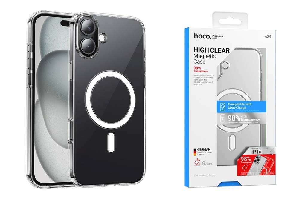 Чехол для iPhone 16 Plus (6.7"), Hoco AS4 Primary Series With Magsafe, Прозрачный