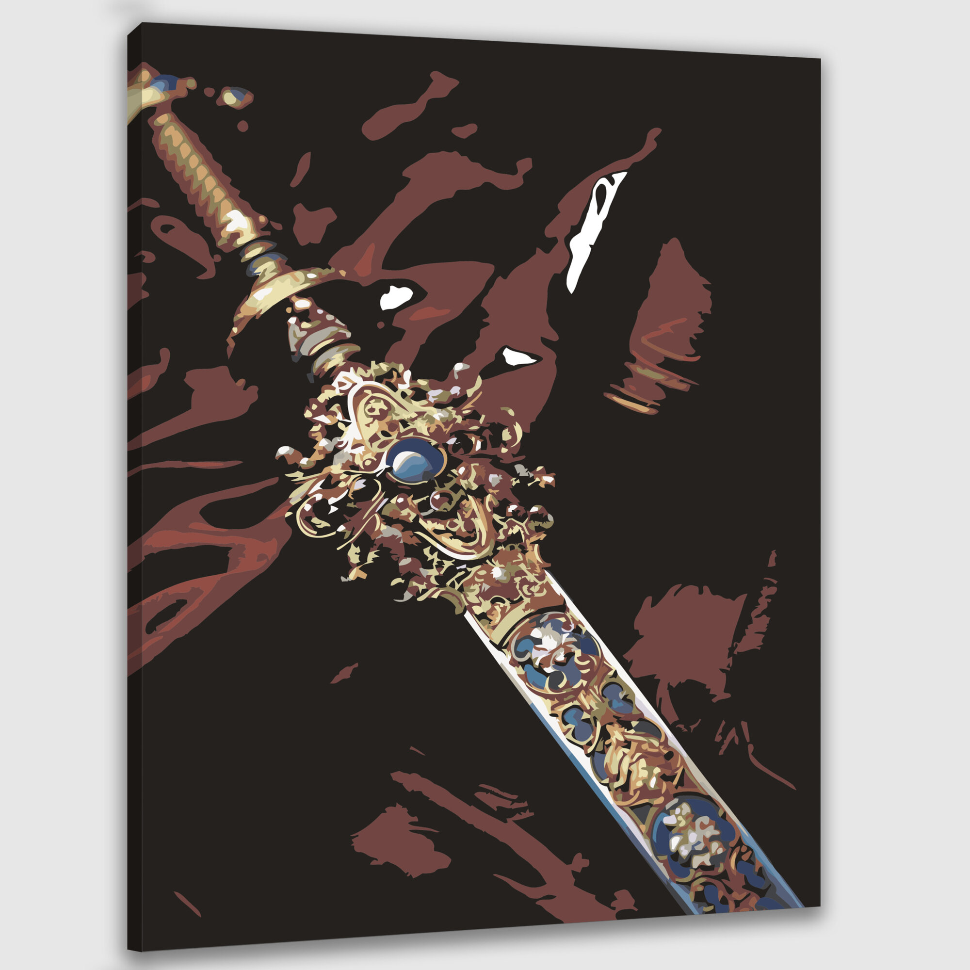 Картина по номерам 40x50 см, меч, церемониальный, украшенный, драгоценные металлы, самоцветные камни, гравюры