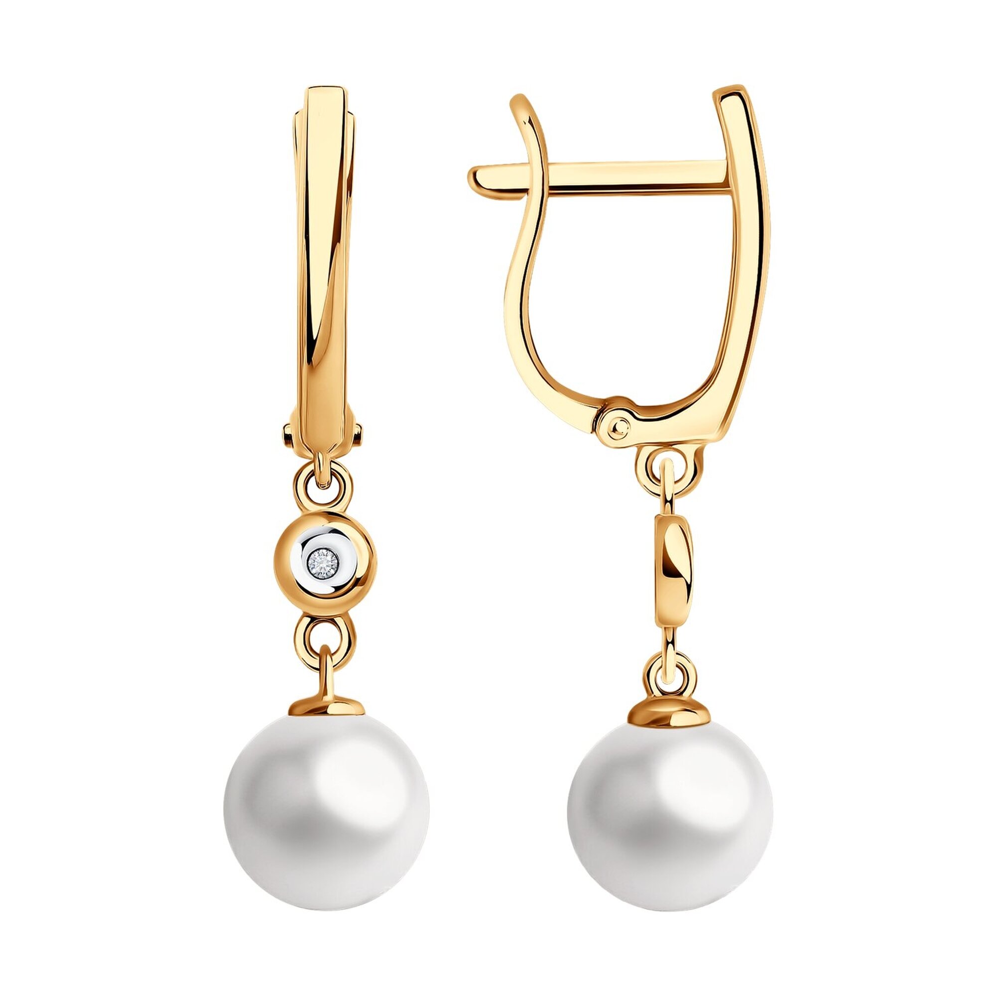 Серьги, красное золото, 585 проба, жемчуг, бриллиант