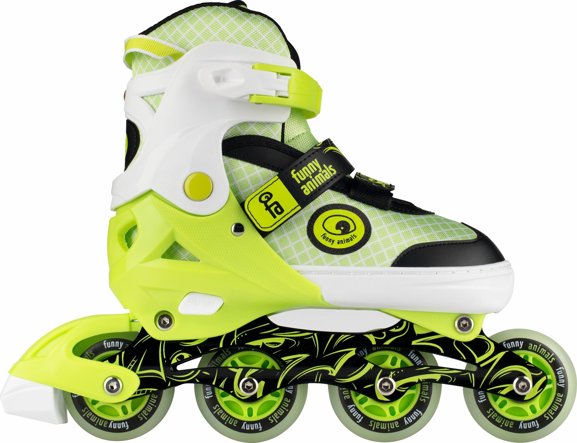 Ролики FUNNY ANIMALS COMFY Green-White/зеленый-белый, раздвижные, ABEC 7