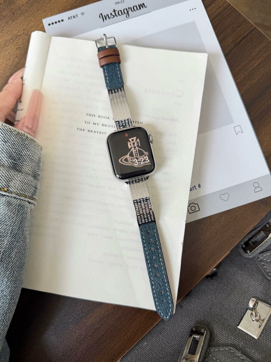 Металлический Изогнутый Ремешок Для Часов Из Джинсовой Кожи Марки Tide С Прошивкой Из Джинсовой Кожи, Подходит Для Apple Watch 10-46мм, IWatch 44мм 45мм 49мм 42мм