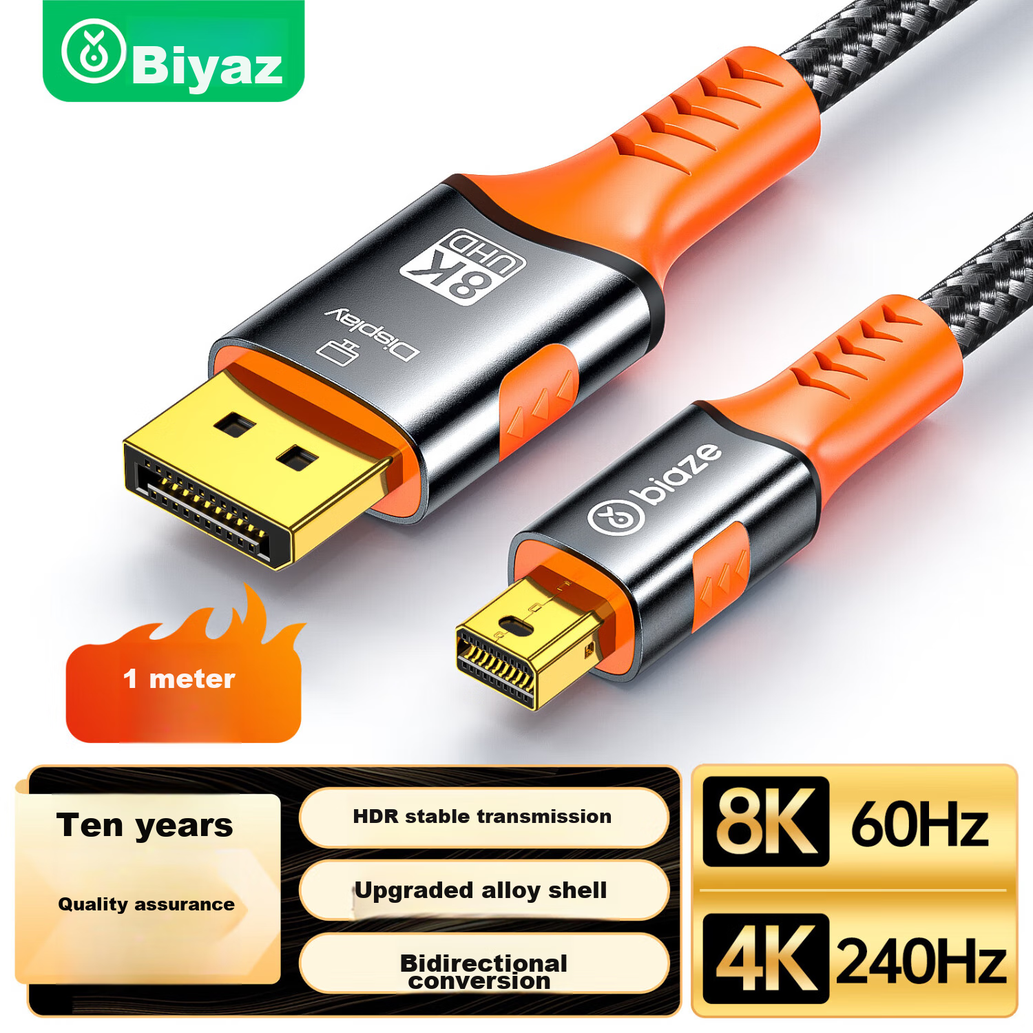 Biaze Mini DP to DP1.4 Adapter Cable, 8K 60Hz HD 240Hz High Refresh Rate, E-Sports Grade Video Converter, for Apple And Microsoft Surface Laptops to Connect Monitors, 1 Meter