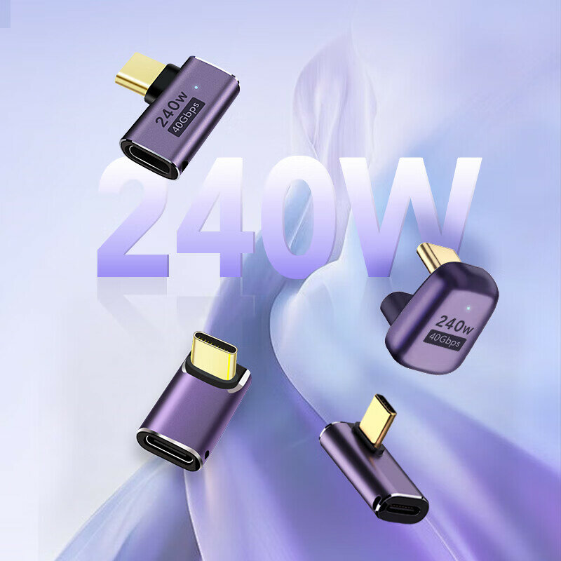 Snowkids Type C 90 Degree Thunderbolt 4 Full-Featured USB4.0 Adapter Male to Female 40G High-Speed Transmission 240W Apple iPhone 16/15 Pro Max Converter Head L-Shaped Bend