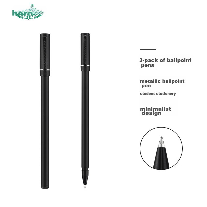 HERO A206 Black Metal 0.5mm Gel Pen, Student Stationery, Signature Pen, Ink Pen, Pack of Three