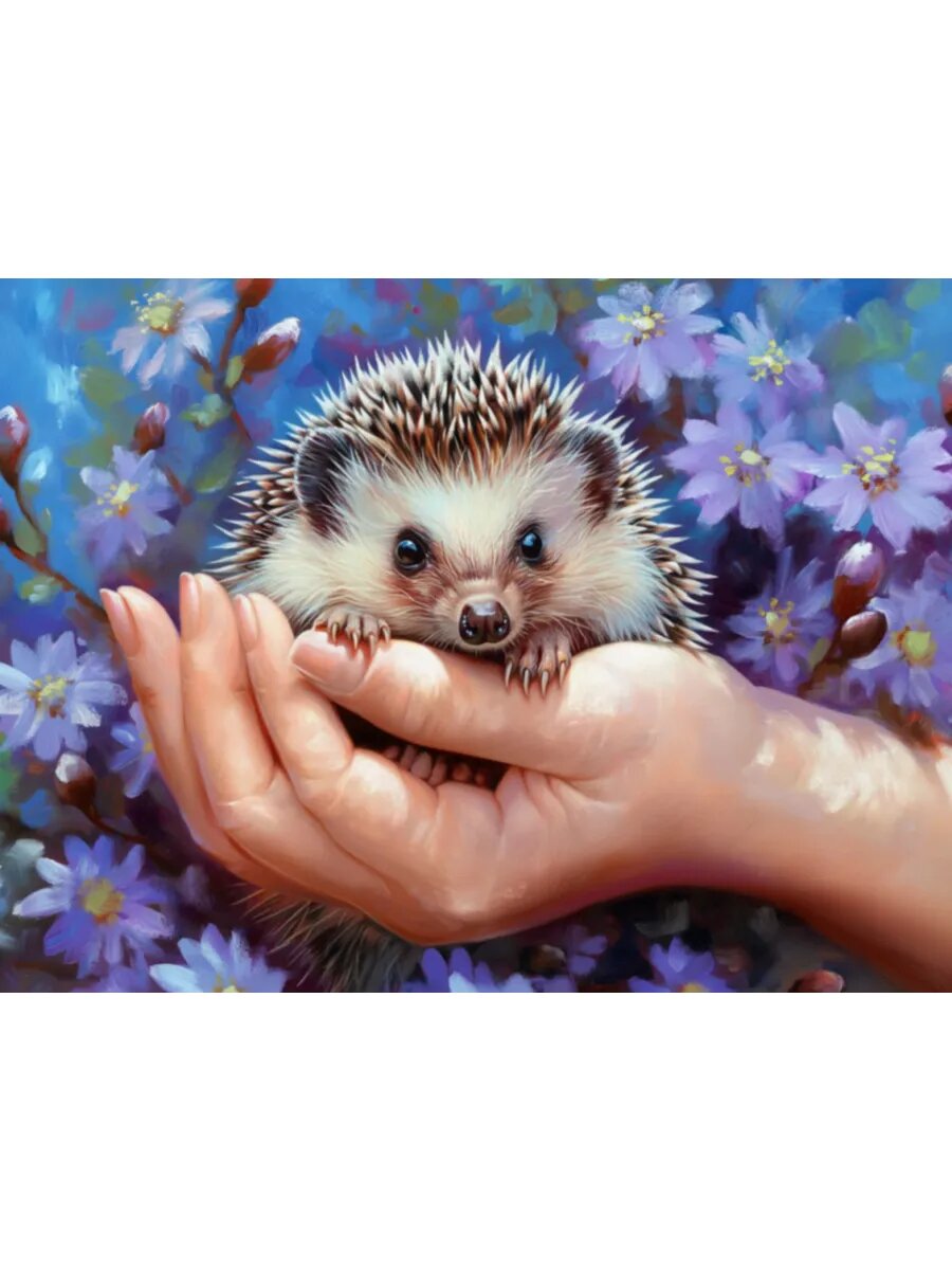 Картина по номерам ежик в цветах 40х50