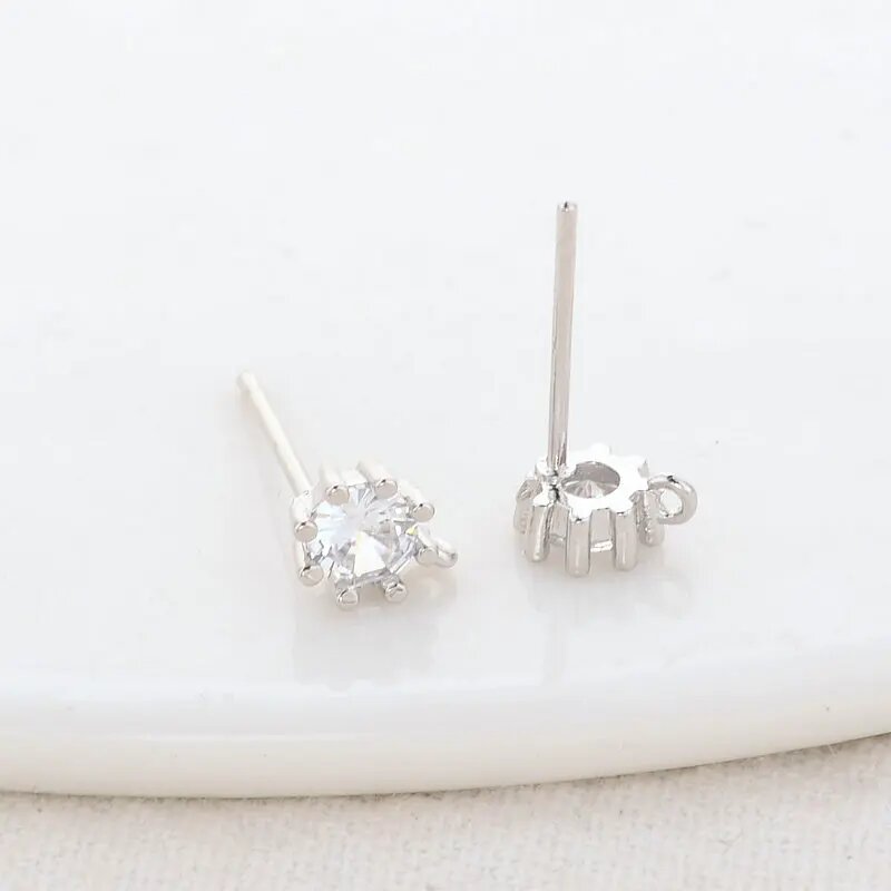 Серьги-гвоздики с цирконом, Platinum Color, 4PCS