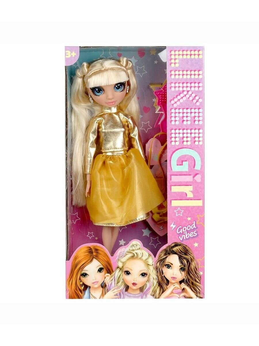 Кукла 32см, руки и ноги сгибаются, реал. глаза, аксессуары, золотое платье LIKEE GIRL