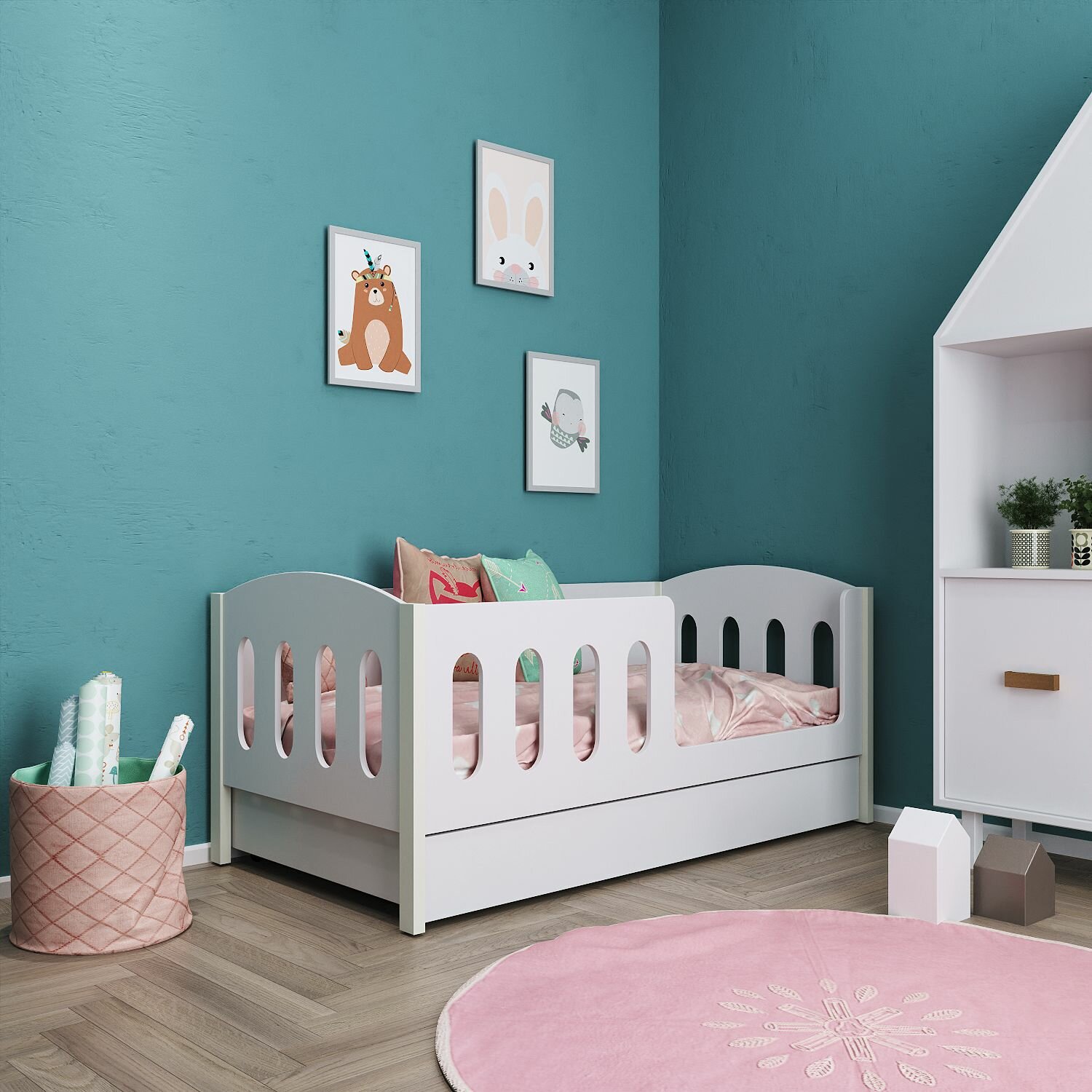 Кровать детская с бортиком 160х80,"Малышка Классик" БазисВуд, с ящиком