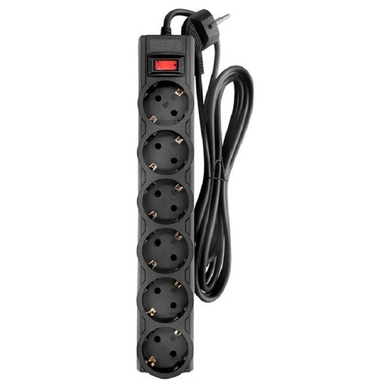 Сетевой фильтр Cbr CSF 2606-3.0 6 розеток, 3 м, чёрный (пакет)