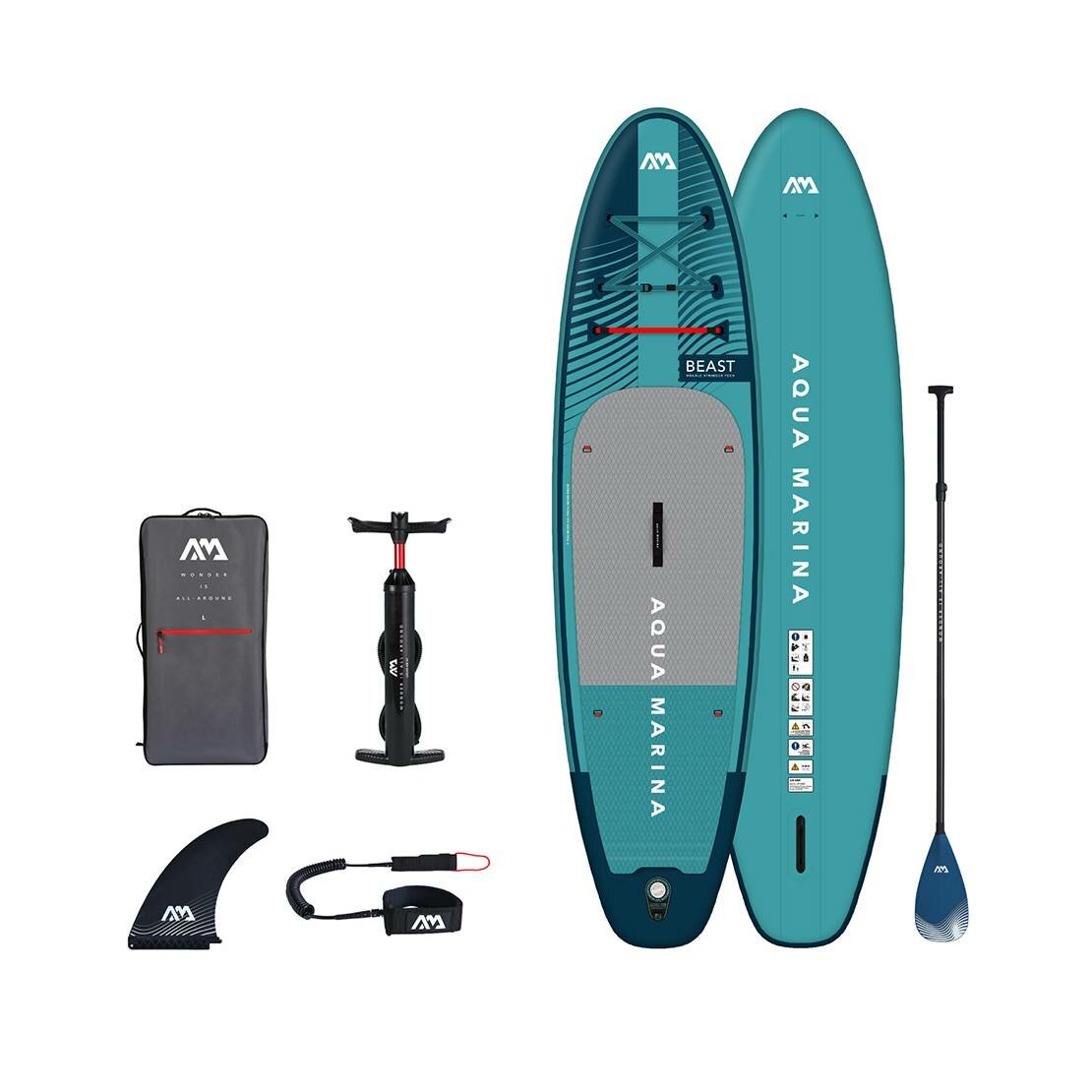 Доска надувная Aqua Marina Beast BT-23BEP бирюзовый (насос, весло, лиш, киль, ремнабор, сумка, до 140 кг)