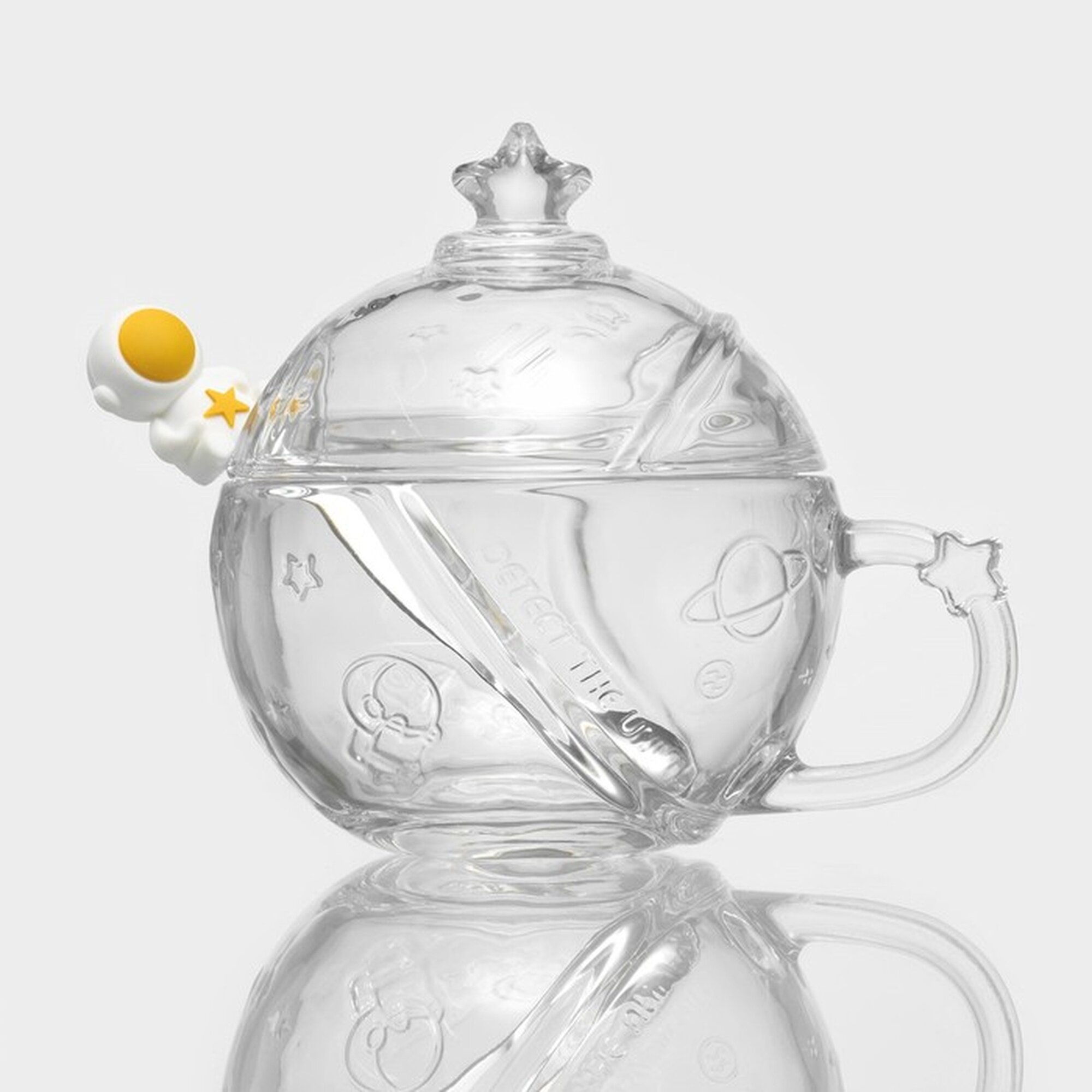 Кружка SKYPHOS "Космос", стекло, с крышкой и ложкой, 350 мл, прозрачный