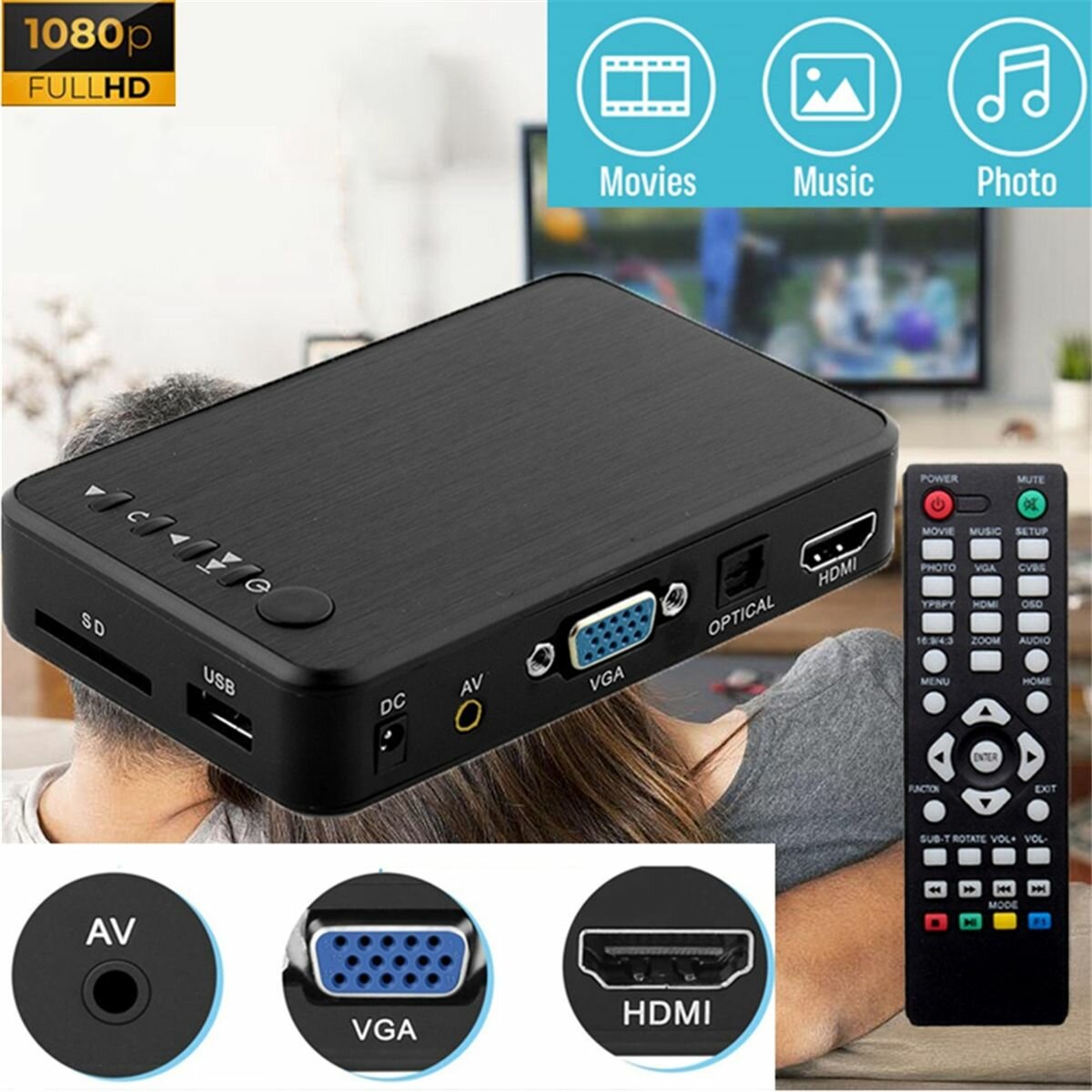 1080P HD Мультимедийный Плеер Для Трансляции Рекламы EU Plug