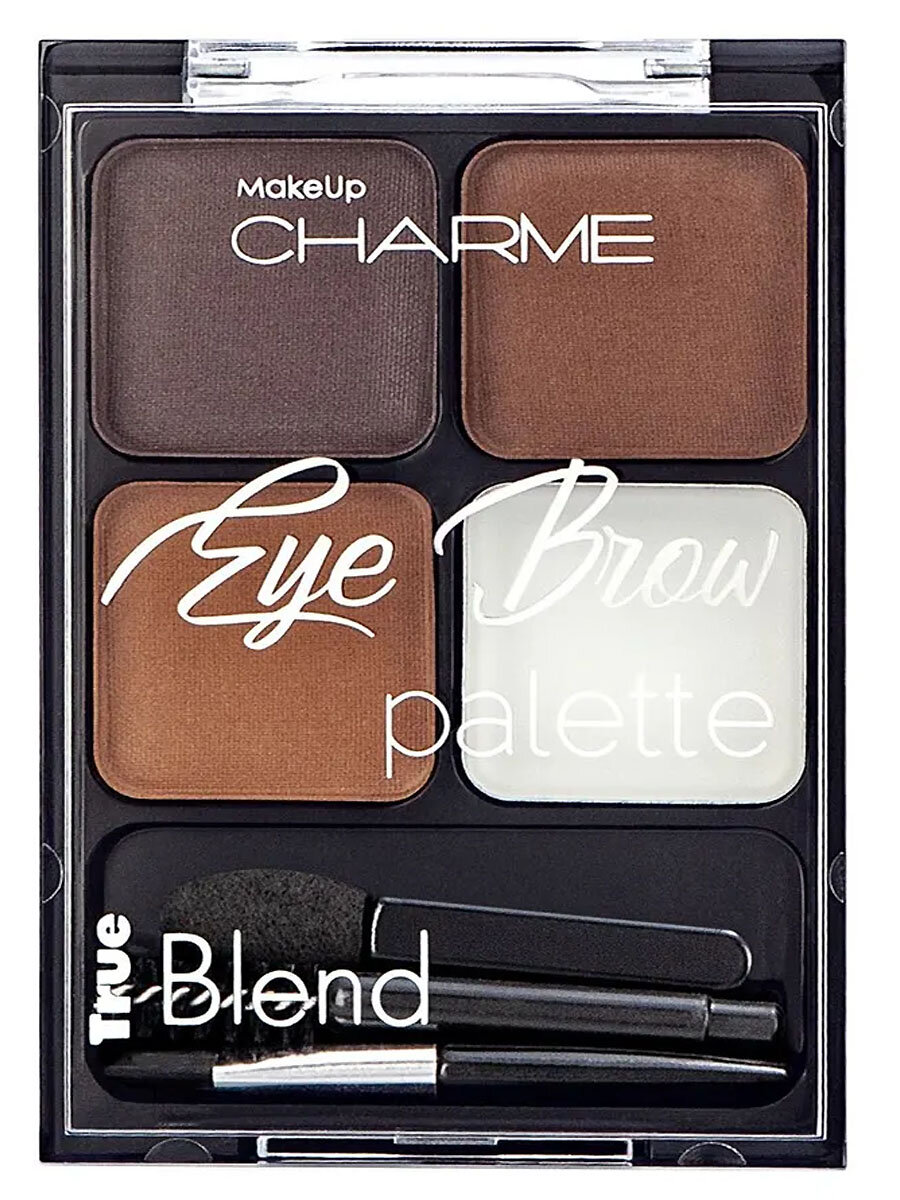 Тени для бровей Charme "True Blend", с закрепляющим воском, тон 001, коричневые