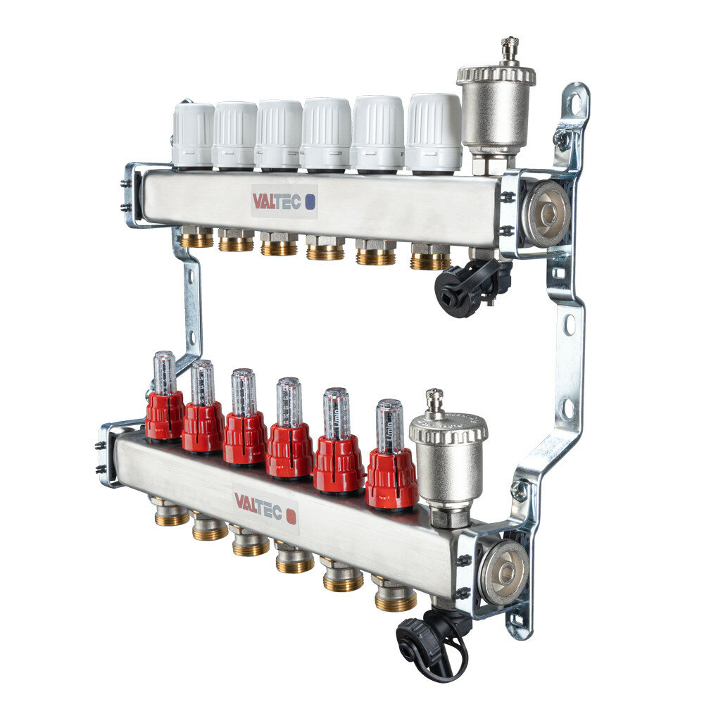 Коллекторная группа из нержавеющей стали со встроенными расходомерами в сборе, 1х10 выходов 3/4 ЕК VTm VTc.586. EMNX.0610
