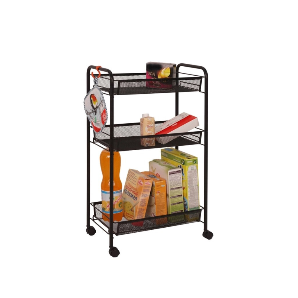 Этажерка ЗМИ Ладья 2К, металлическая, 3 корзины, на колесах, 44x25x75.5 см, черный