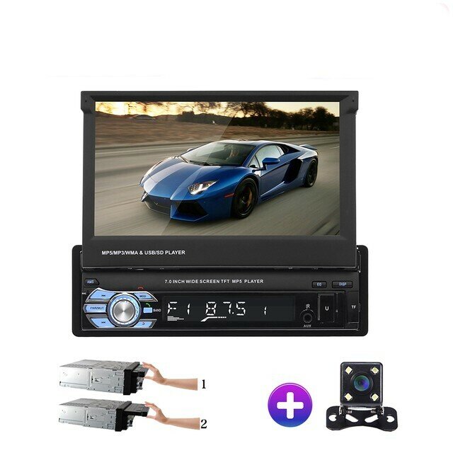 Автомобильный стерео радио GPS 7 дюймов HD выдвижной экран MP5-плеер Bluetooth Авторадио Зеркальная ссылка Радио магнитофон-Wince with 4 LED