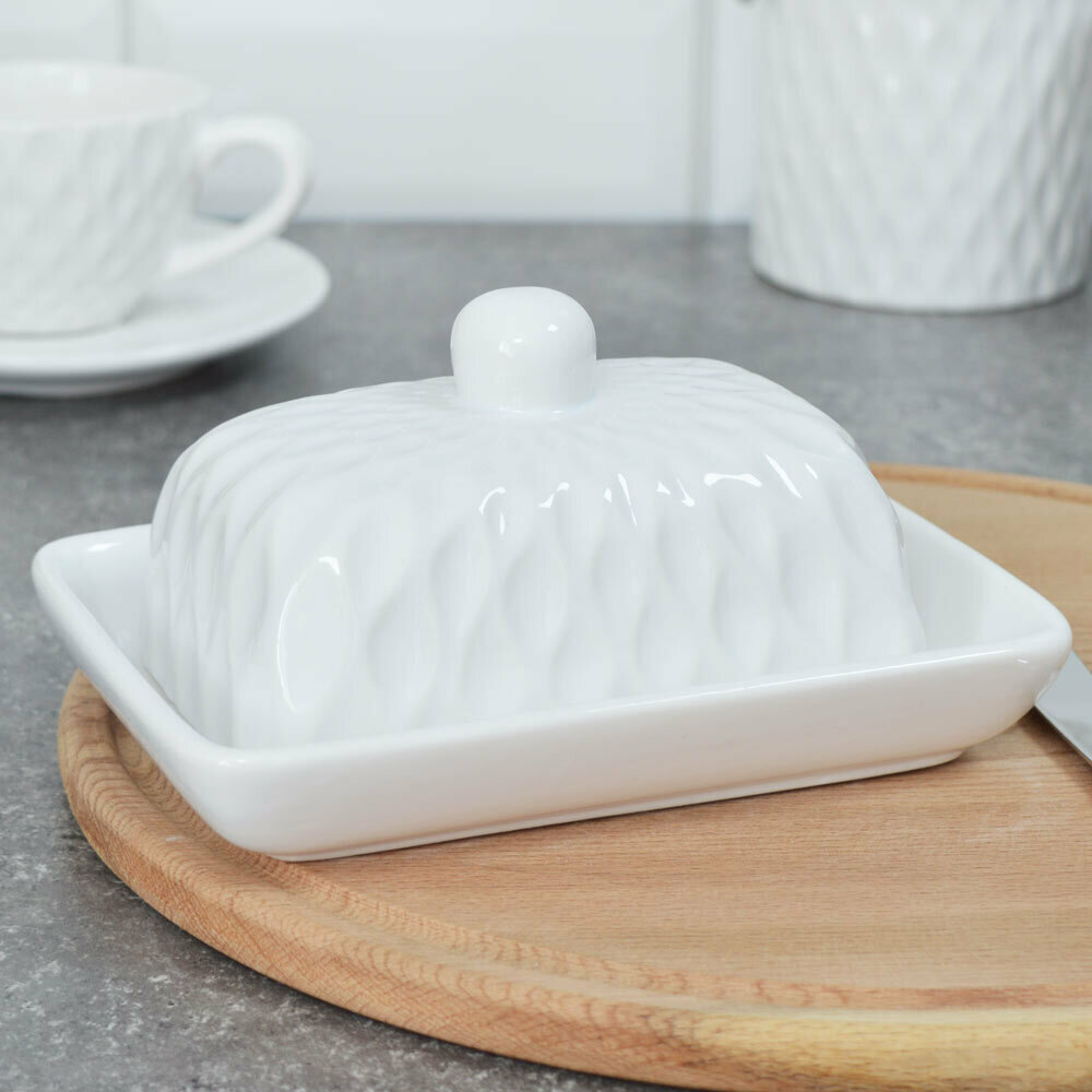 Масленка керамическая "Жемчужная волна", белая, 17х12,5х8,3 см, для масла