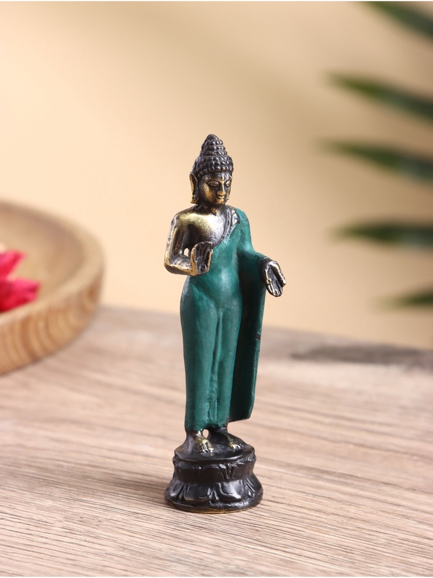 Сувенир «Будда», бронза, 3×3×11 см, цвет бирюзовый, 10176475