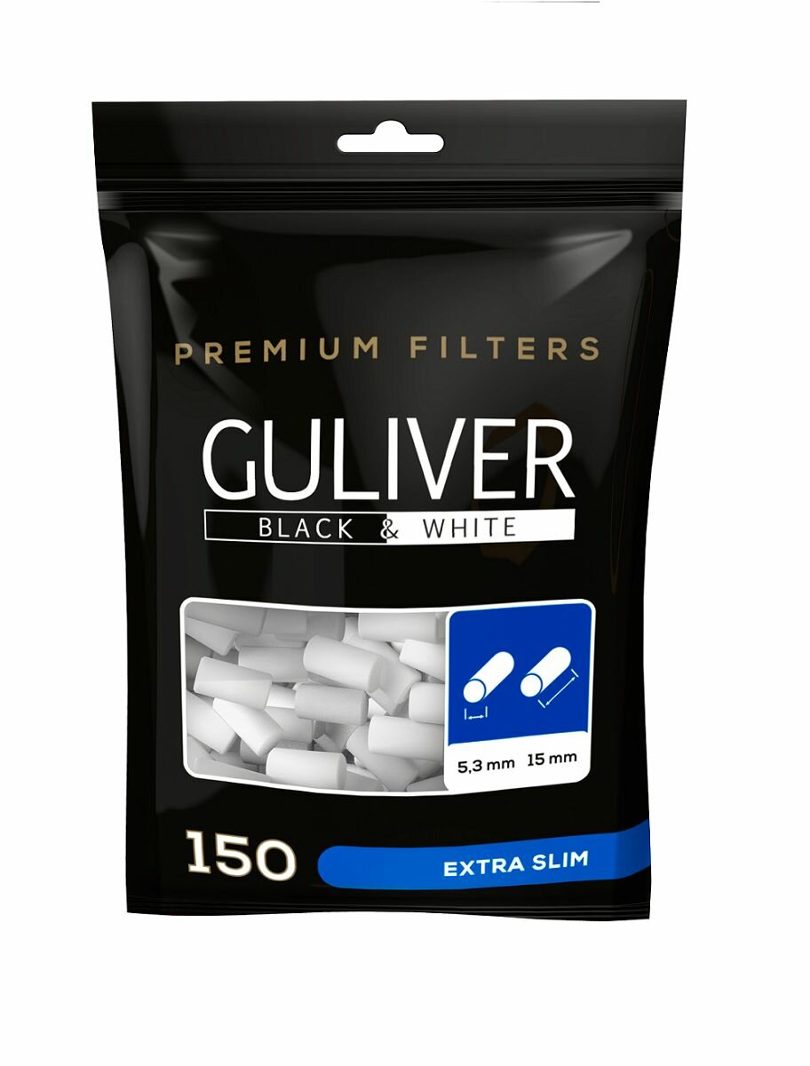 Фильтры Guliver "B&W Extra Slim", для самокруток, диаметр 5,3мм, 150 шт