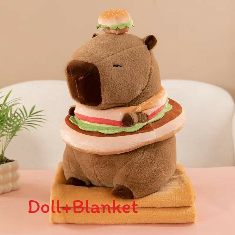 Capybara transforming plush doll with cartoon animal shape for childrens play pink burger water pig