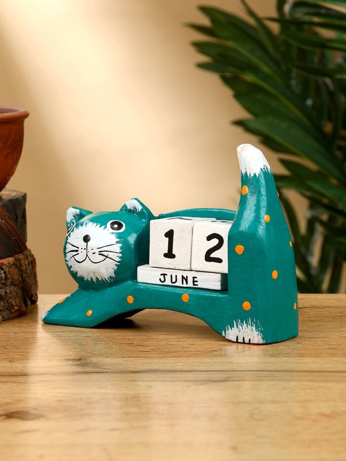 Календарь настольный «Кошка», 14×5.4×10 см, дерево, зелёный