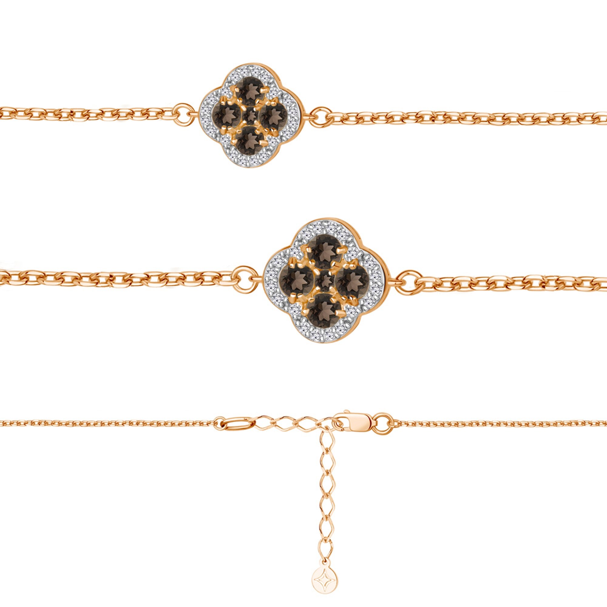 Браслет, серебро, 925 проба, золочение, кварц, фианит