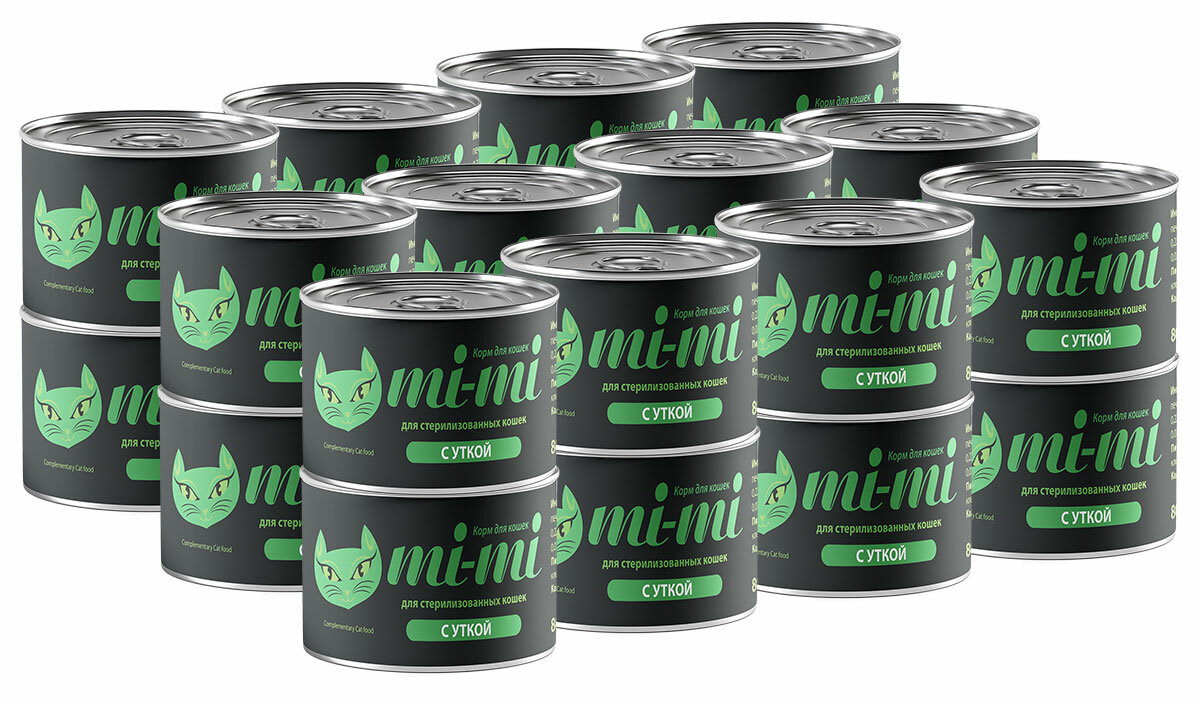 Влажный корм Mi-Mi для взрослых кастрированных котов и стерилизованных кошек с уткой в соусе, 80 гр х 24 шт